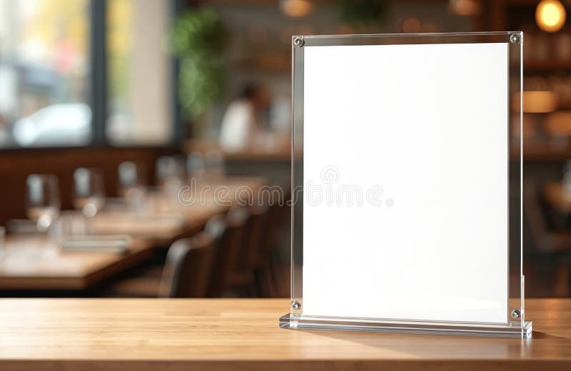 Empty Menu Display Frame Standing on Wood Table in Bar Restaurant ...