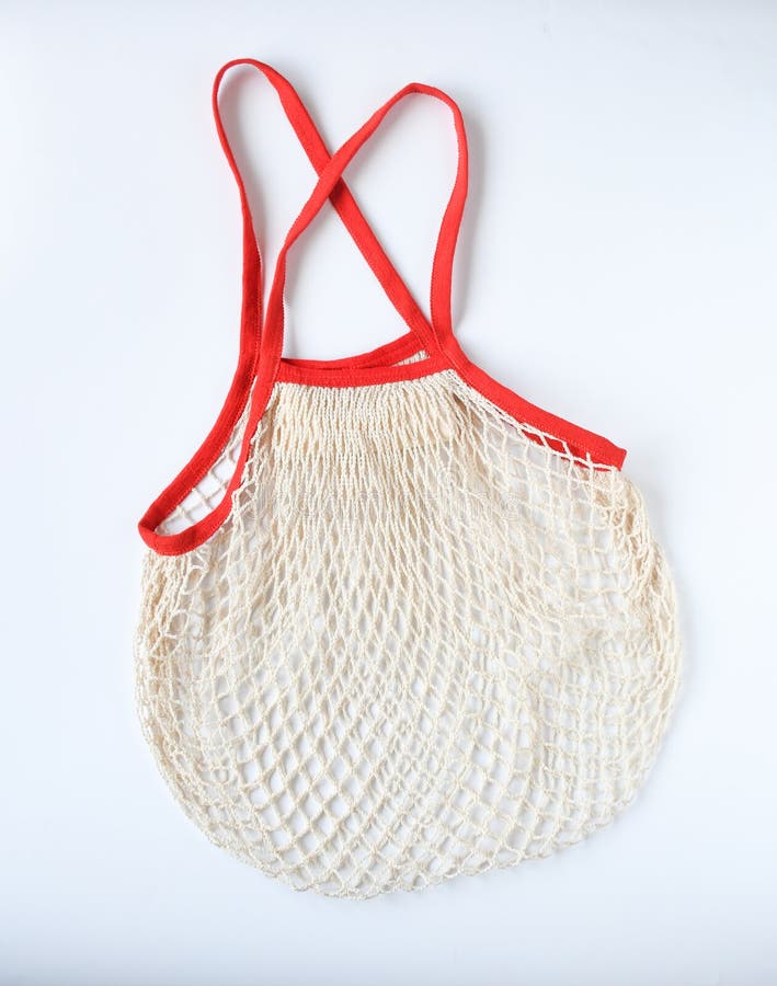 Empty Mesh Shopping Bag, White Net Cotton String with Red Holding ...