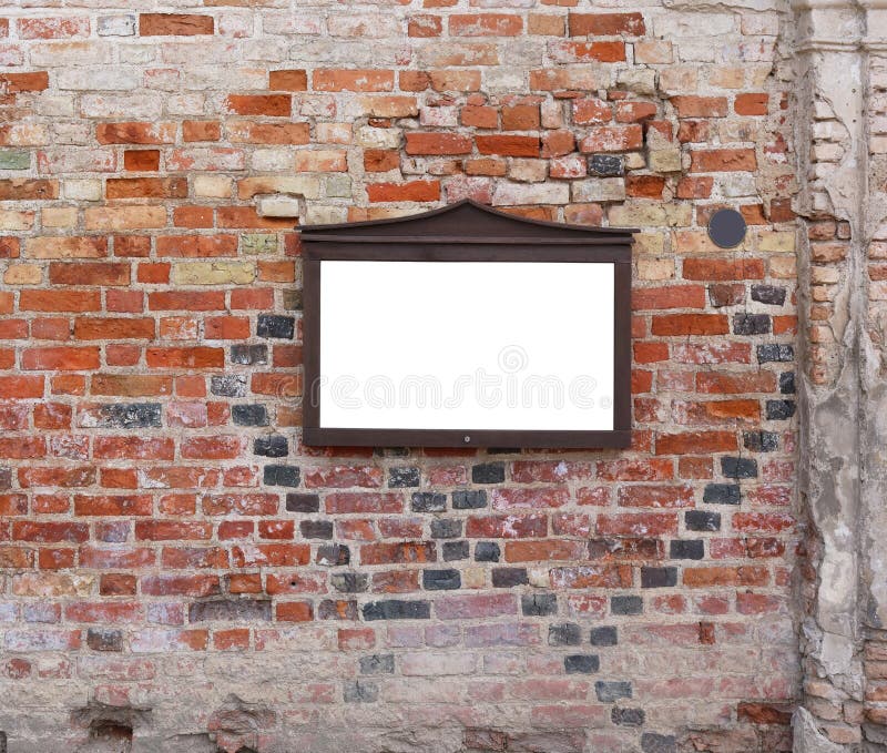 An Empty Message Board Hangs on the Ruined Brick Wal Stock Image ...