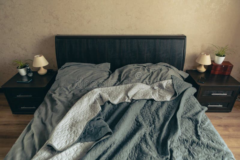 Messy Comfy White Bed Sheets and Pillow Life on Holiday . Untidy Unmade ...