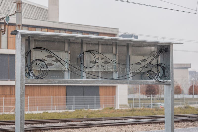 Empty Metal Frame for LED Displays on a Train Platform. Station ...