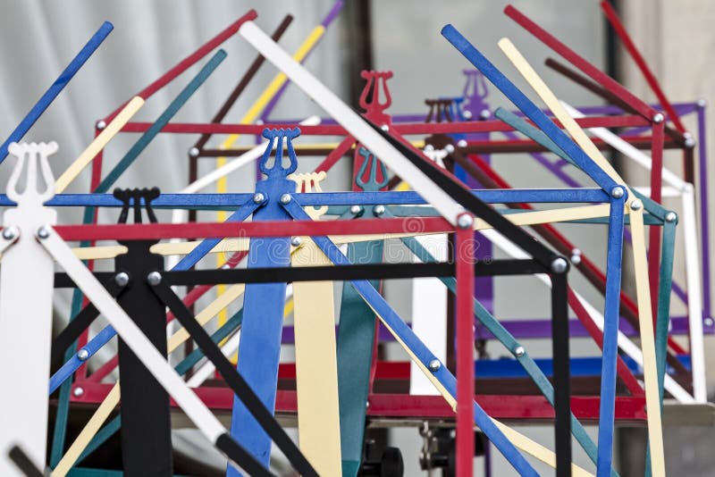 Empty metal music stands stock photo. Image of tripod - 31922322