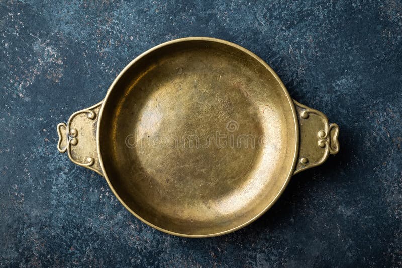 Empty Metal Plate on Dark Texture Background Top View Stock Photo ...