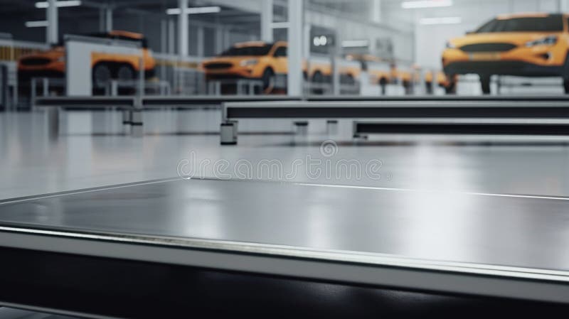 Empty Metal Platform for Displaying Products, Blurred Car Workshop in ...