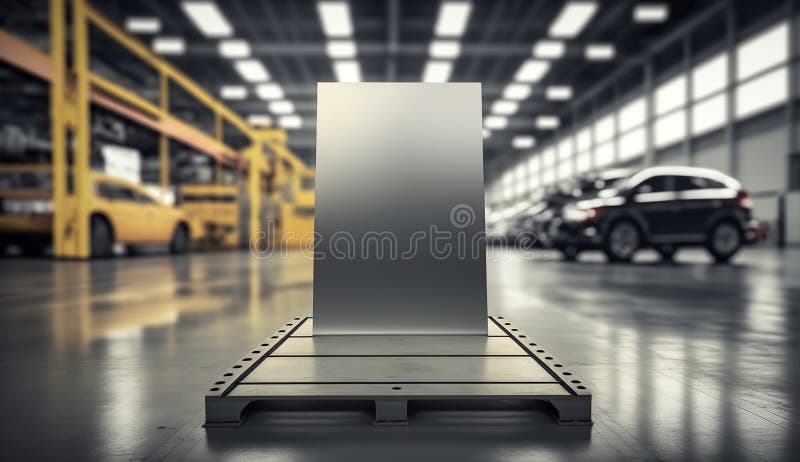 Empty Metal Platform for Displaying Products, Blurred Car Workshop in ...