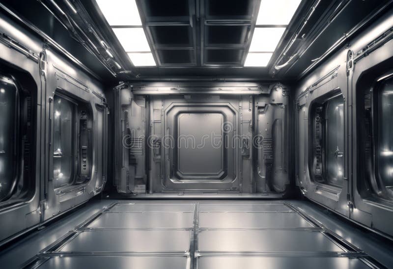 Empty Metal Room Futuristic Background Modern High Technology Three ...