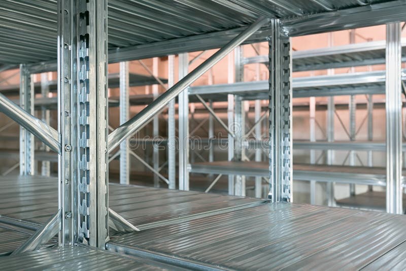 Empty Metal Shelf in Storage Room Stock Photo - Image of empty, large ...