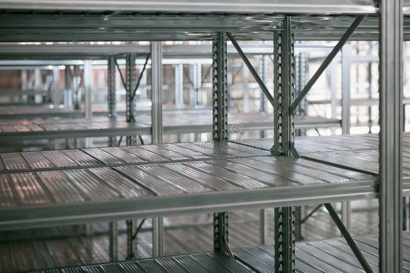 Empty Metal Shelf in Storage Room Stock Photo - Image of empty, large ...