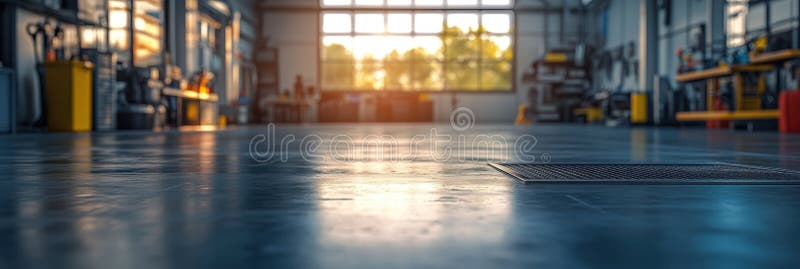 Empty Metal Tabletop Surface in the Foreground of a Clean, Bright Auto ...