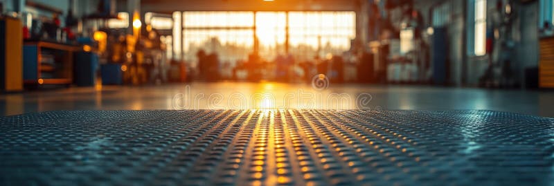Empty Metal Tabletop Surface in the Foreground of a Clean, Bright Auto ...