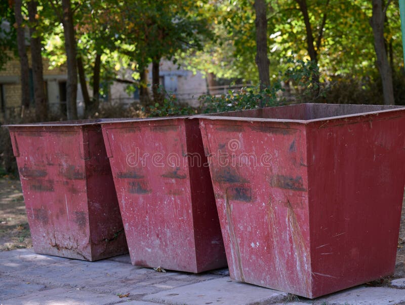 Empty Metal Trash Cans in the Park Stock Image - Image of street ...