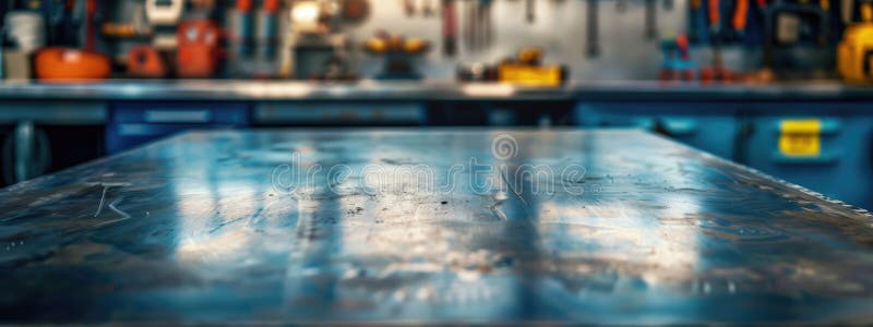 Empty Metal Workbench in a Well-Organized Workshop with Tools Hanging ...