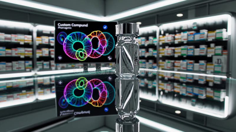 Metallic Pharmaceutical Vial Resting on Reflective Surface, Digital ...