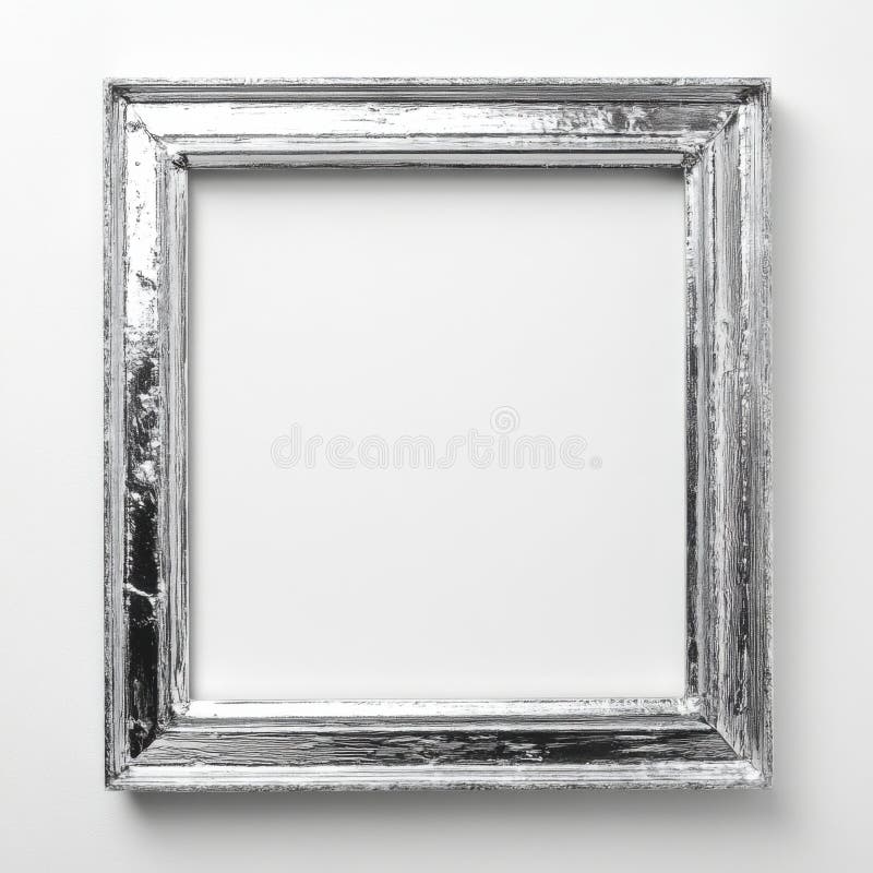 Empty Metallic Picture Frame with Reflective Surface on Plain White ...