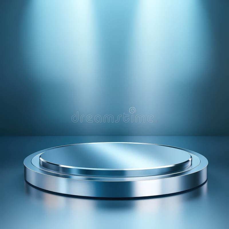 Metallic Podium Stage with Spotlights and Blue Background Stock ...