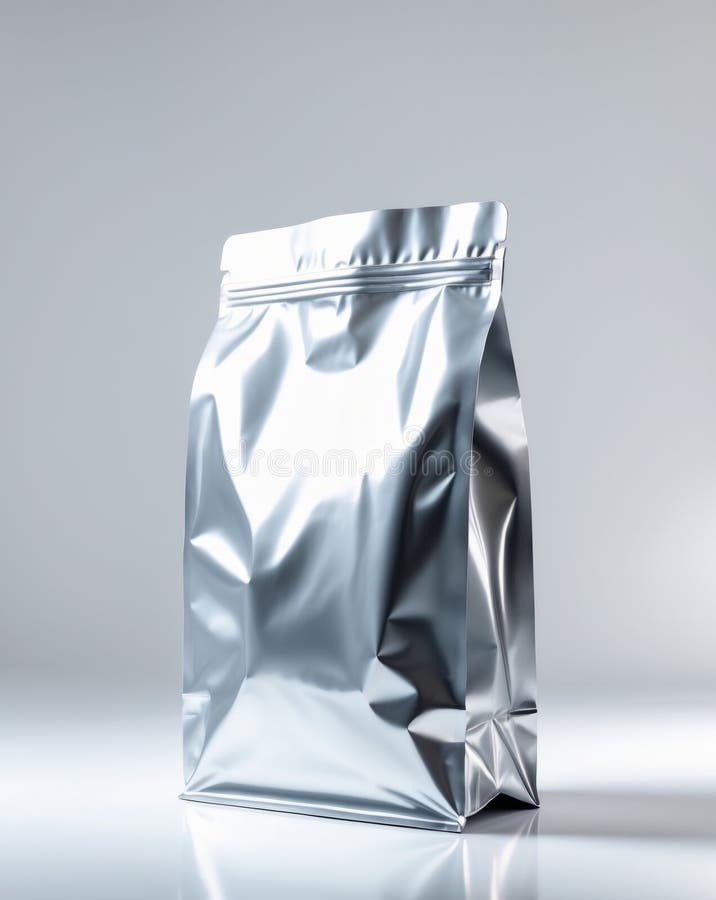 Empty Metallic Silver Packaging Bag with Copy Space for Branding and ...