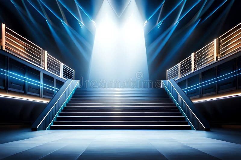 An Empty Metallic Stage with Lights and Atmospheric Smoke. Generative ...