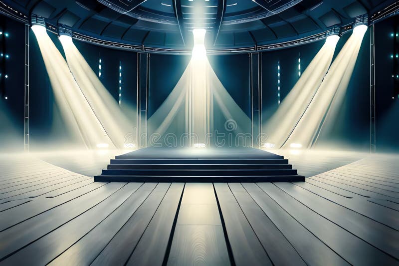 An Empty Metallic Stage with Lights and Atmospheric Smoke. Generative ...