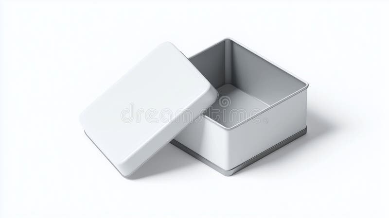 An Empty Metallic Tin Box with a Detached Cover, Placed Against a ...