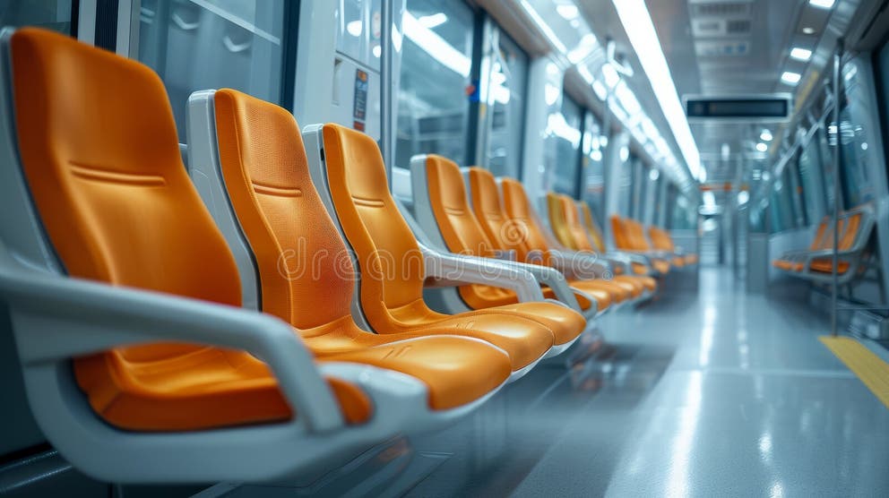 Empty Metro Train with Orange Seats and Modern Interior. Stock Image ...