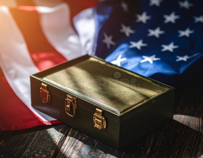 An Empty Military Medal Case Sitting Under the Shadow of a Folded ...