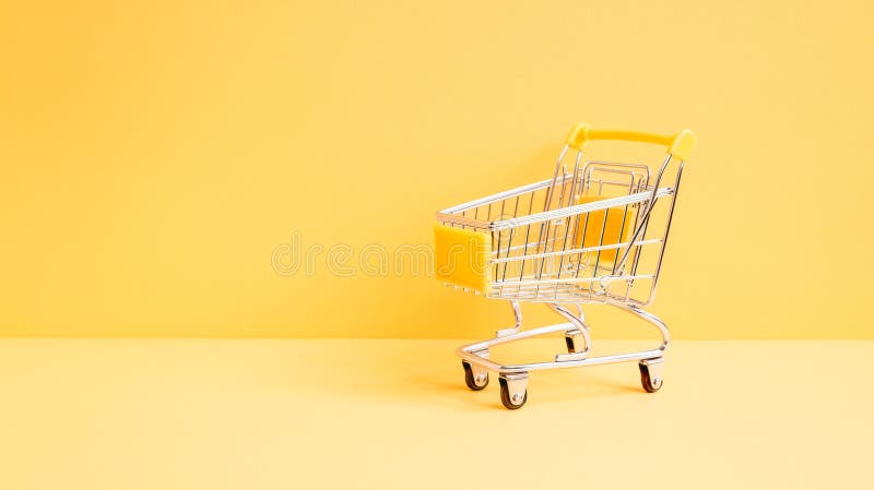 Empty Mini Cart on Bright Yellow Background with Copy-Space Stock Image ...