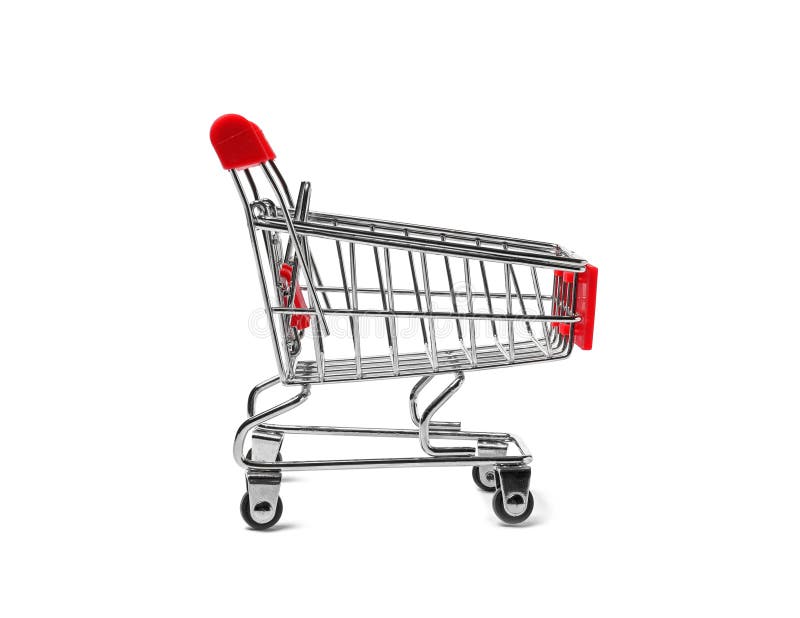 Empty Mini Metal Shopping Cart Isolated on White Stock Photo - Image of ...