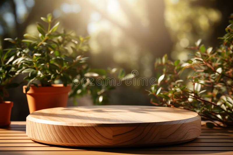 Empty Minimal Natural Wooden Table Counter Podium Generative AI Stock ...