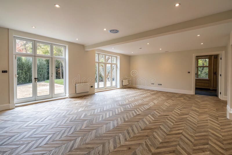 Empty Minimal Room with Fishbone Flooring Stock Illustration ...