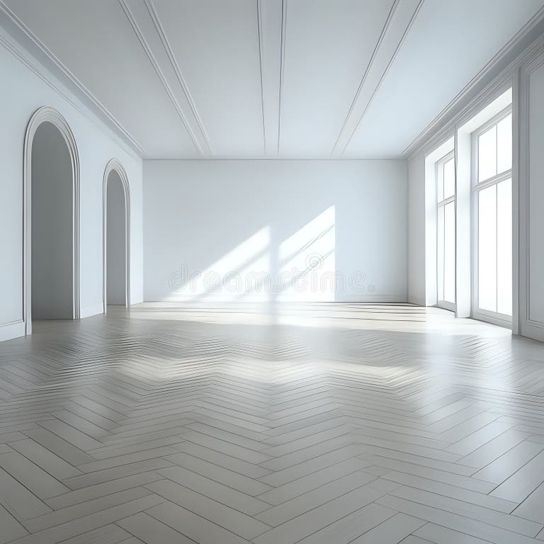 Empty Minimal Room Interior Design with Fishbone Flooring - Generated ...