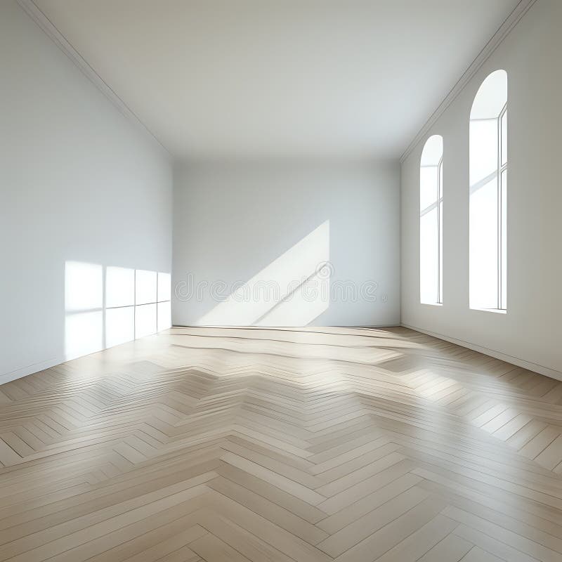 Empty Minimal Room Interior Design with Fishbone Flooring - Generated ...
