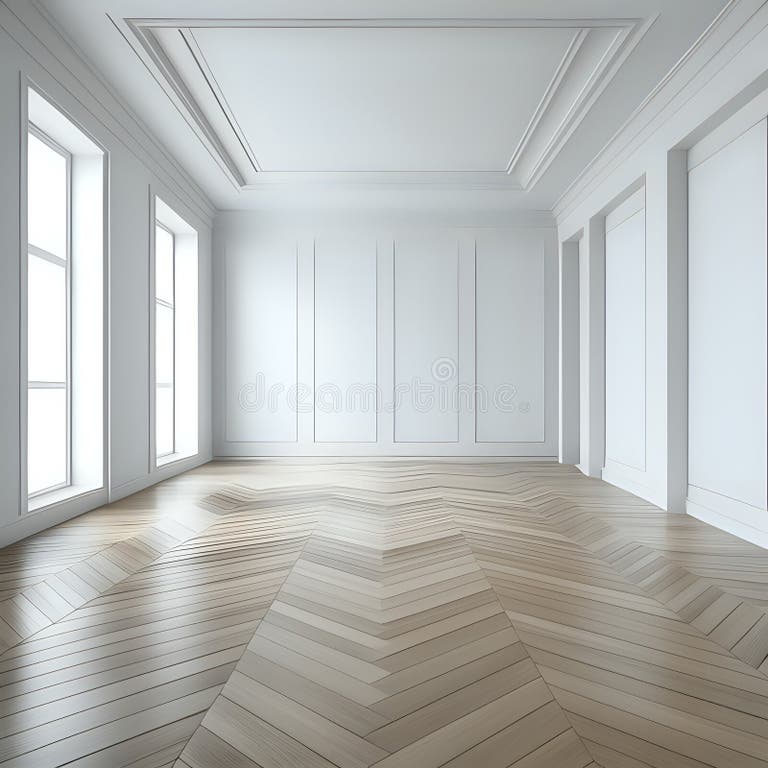 Empty Minimal Room Interior Design with Fishbone Flooring - Generated ...