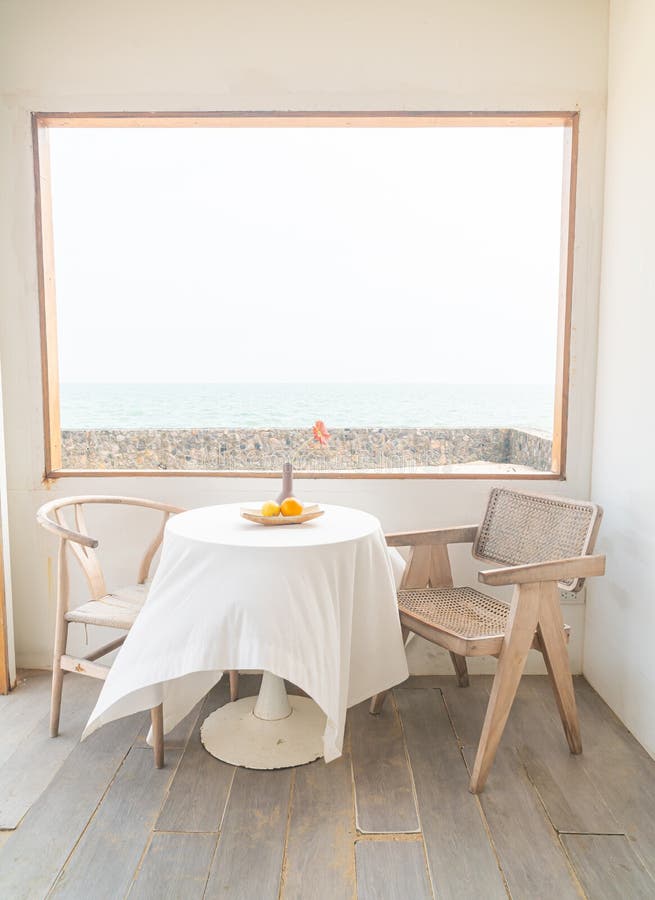 Beautiful and Empty Minimal Table and Chair on Side Window Stock Image ...
