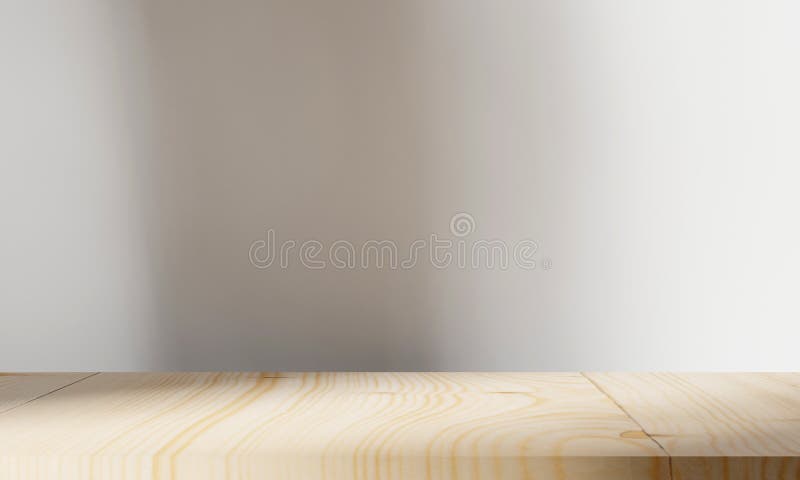 Empty Minimal Wooden Table with Shadow Drop on White Wall Stock ...