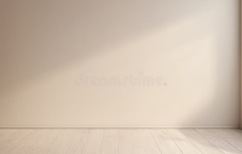 Empty Minimalist Interior Backdrop. Beige Wall, Wooden Floor Diagonal ...