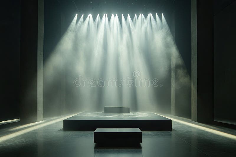 Spectacular Light Beams in Empty Minimalist Space with Podium Stock ...