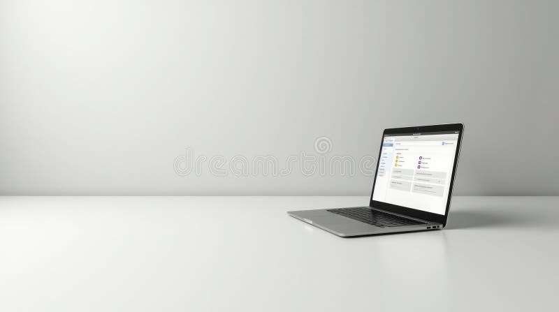 Empty Minimalist Workspace with Open Laptop Stock Photo - Image of ...