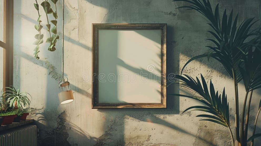 Empty Mirror Frame on Wall in Sunlit Interior Stock Photo - Image of ...