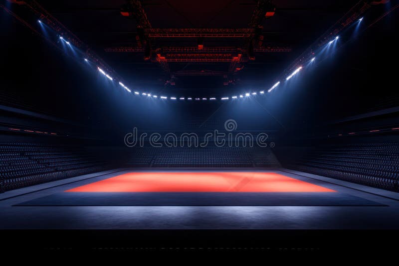 Empty MMA Arena with Complete Stands Under Lighting Viewed from the ...