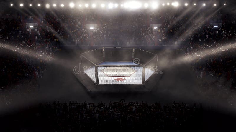 Empty Mma Arena Side View Under Lights. Complete Tribune. Stock Image ...