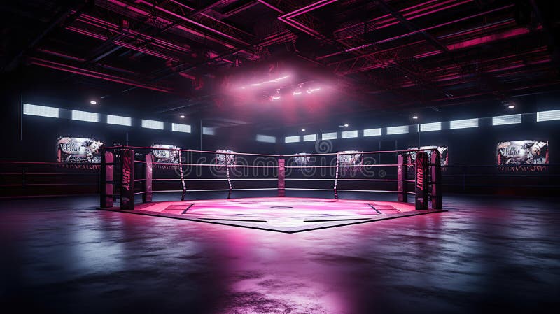 Empty Mma Arena Side View Under Lights. Complete Tribune Stock ...