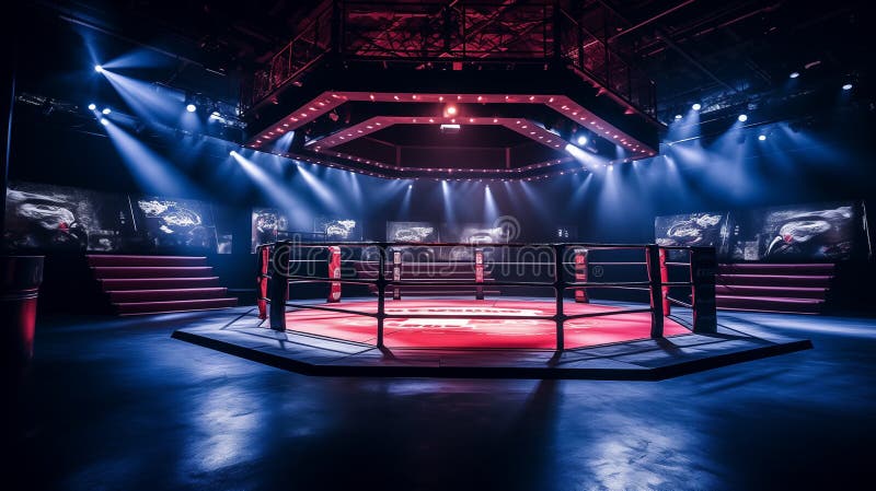 Empty MMA Fighting Cage Made with. Showcasing an Octagonal Podium ...