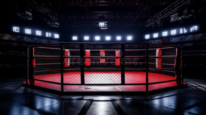 Empty MMA Fighting Cage Made with. Showcasing an Octagonal Podium ...