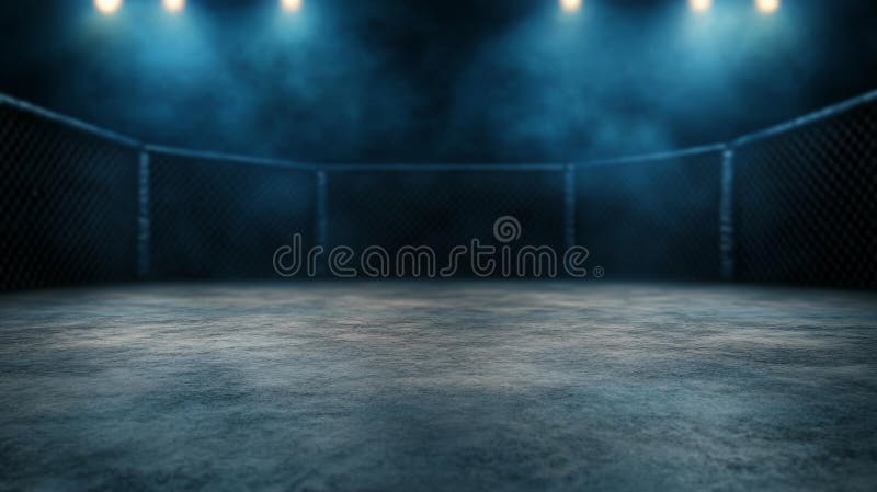 Empty MMA Fighting Ring with Spotlight and Mist on the Isolated White ...