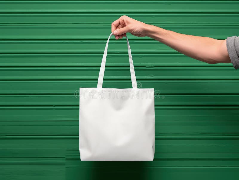 Empty Mock Up Cloth Bag, Hand Holding Cloth Bag, Green Background ...