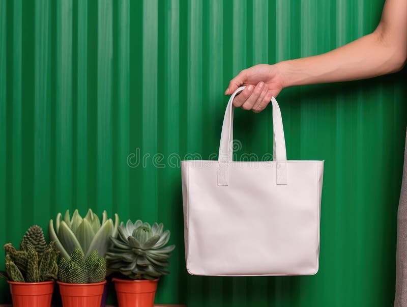 Empty Mock Up Cloth Bag, Hand Holding Cloth Bag, Green Background ...