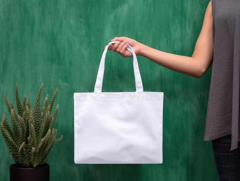 Empty Mock Up Cloth Bag, Hand Holding Cloth Bag, Green Background ...