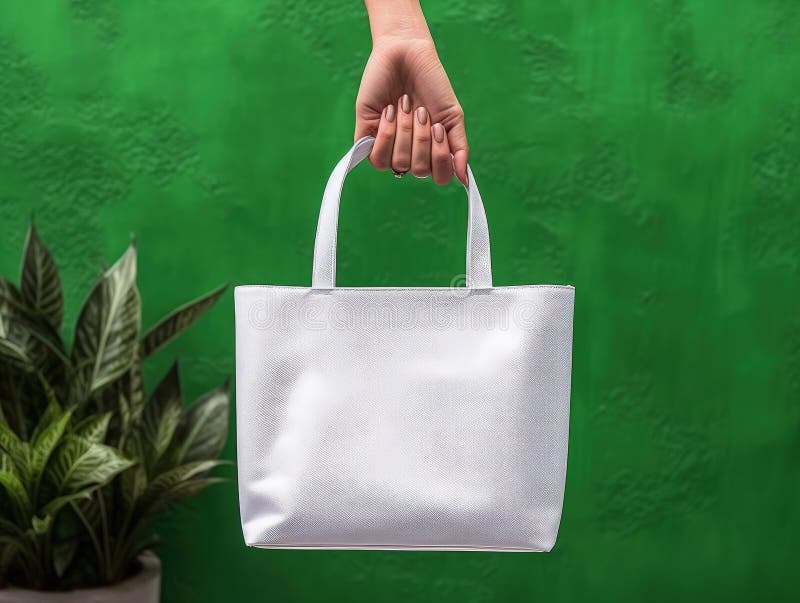 Empty Mock Up Cloth Bag, Hand Holding Cloth Bag, Green Background ...
