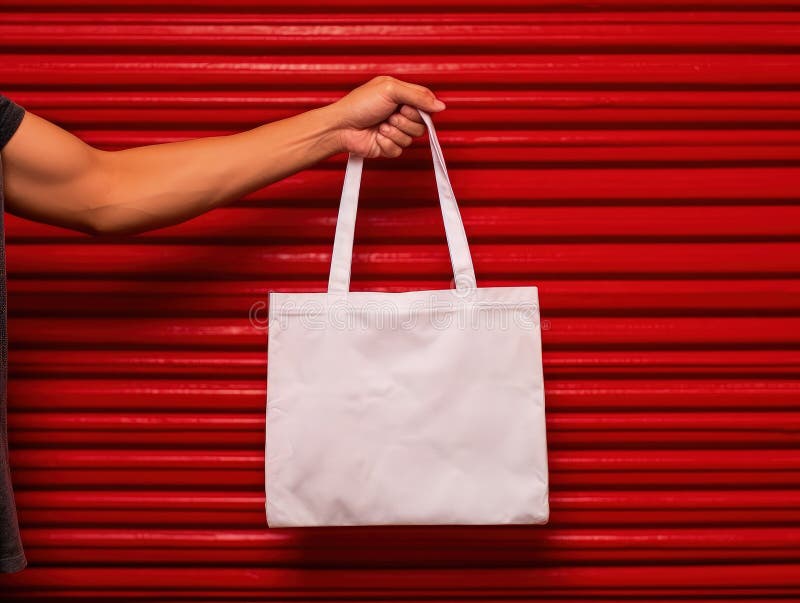 Empty Mock Up Cloth Bag, Hand Holding Cloth Bag, Red Background ...