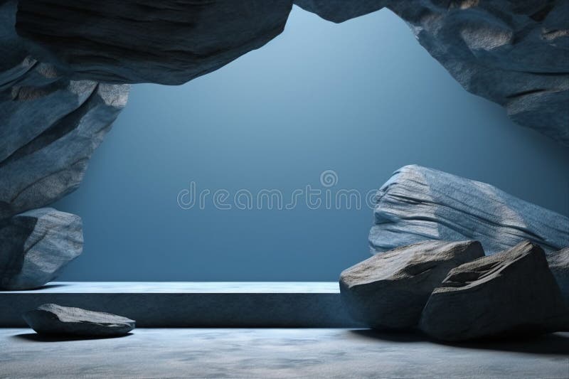 Empty Mockup of Blue Geometric Stone and Rock Shape Background ...